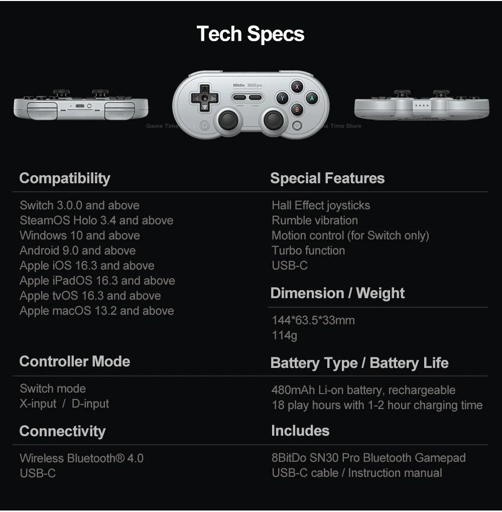 8Bitdo SN30 Pro Bluetooth Controller Wireless Gamepad Upgraded Hall ...