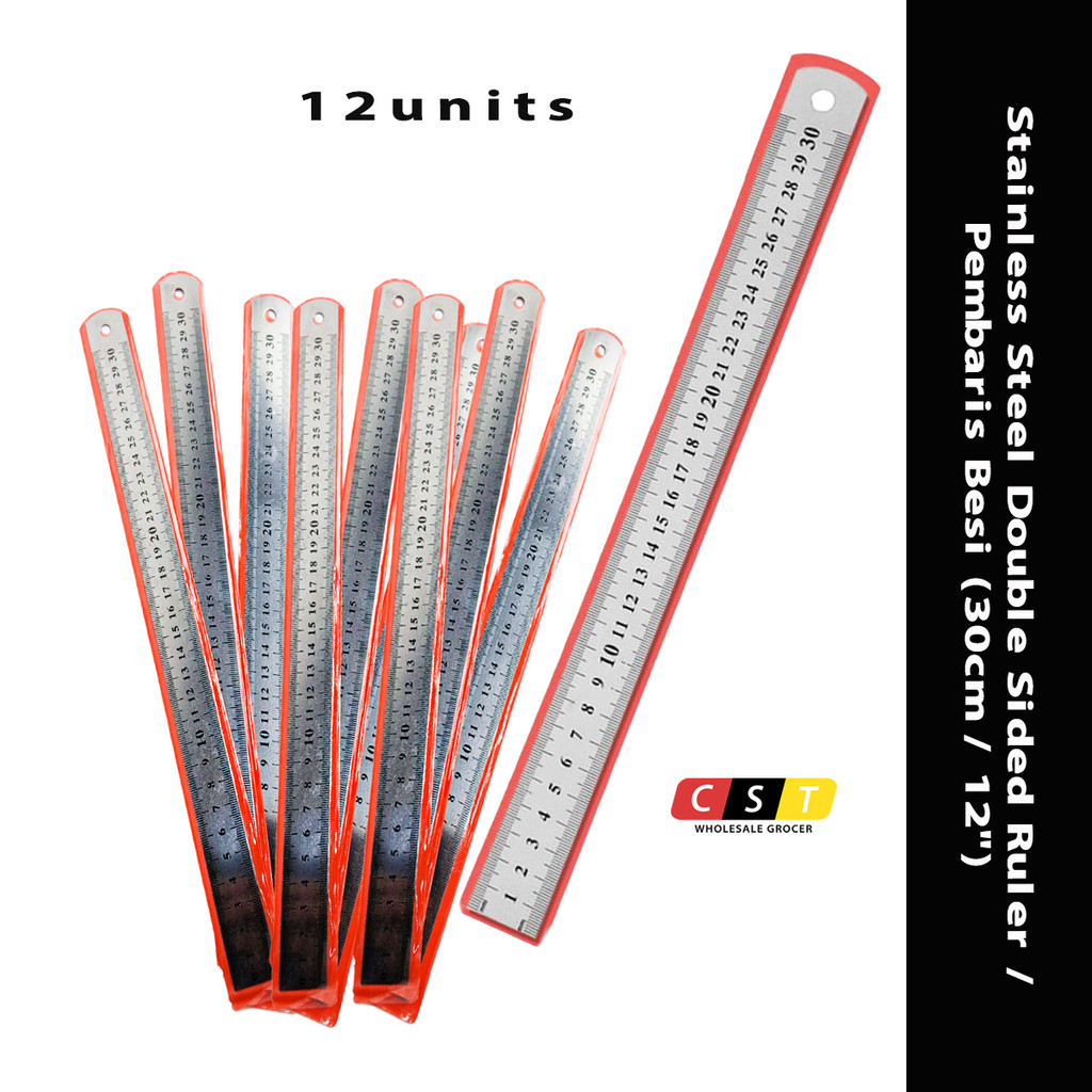 Stainless Steel Double Sided Ruler / Pembaris Besi (30cm / 12") X 12 ...