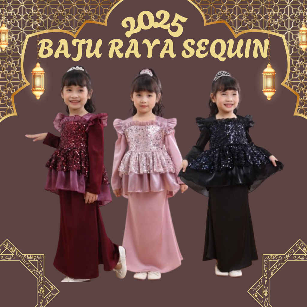 2025 Baju Raya Sequin Kanak-kanak (2y - 12y) BRS3 [Kids Raya Fashion] | Shopee Malaysia
