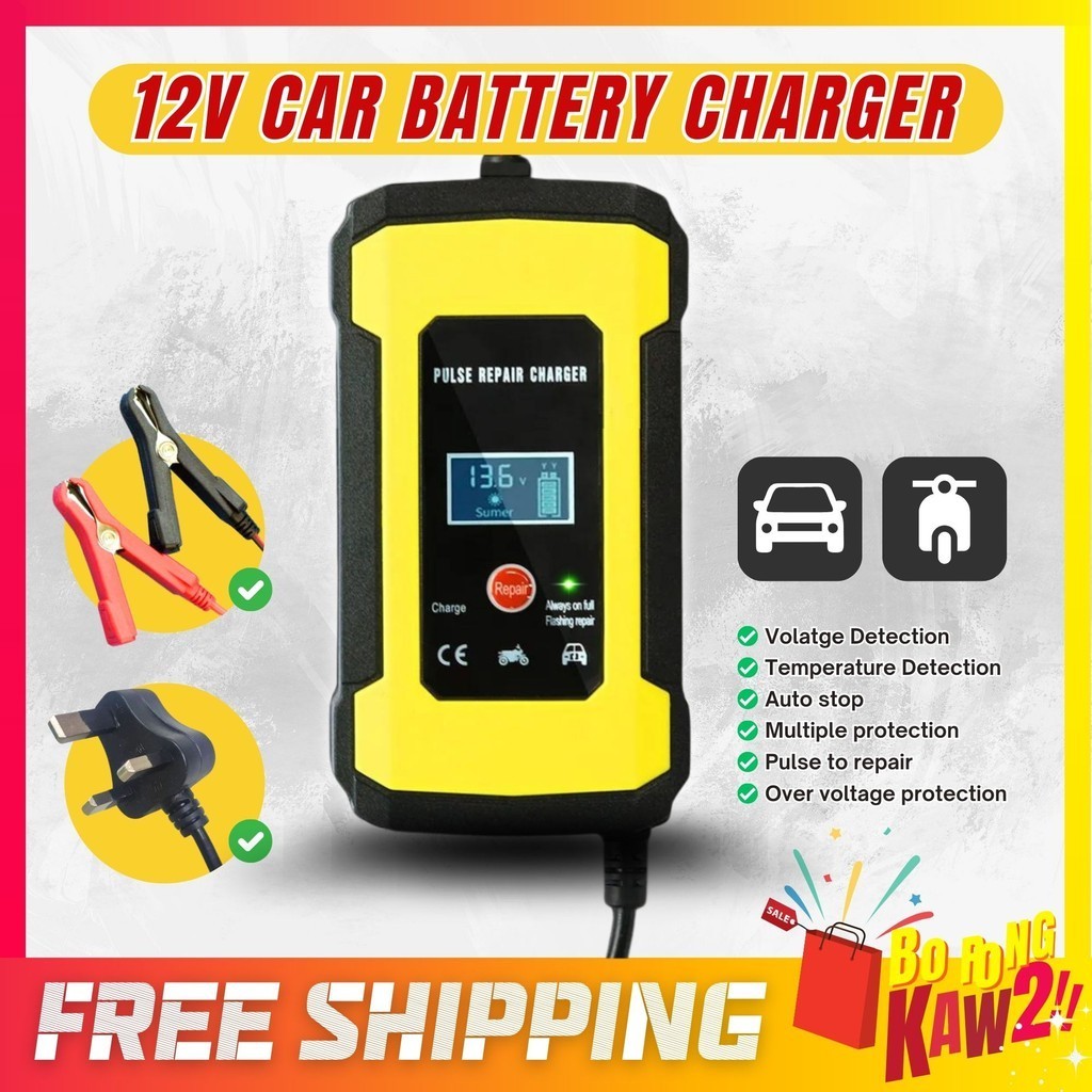 Auto Stop Intelligent Charger 12V 6A Car Battery Charger Bateri Repair ...