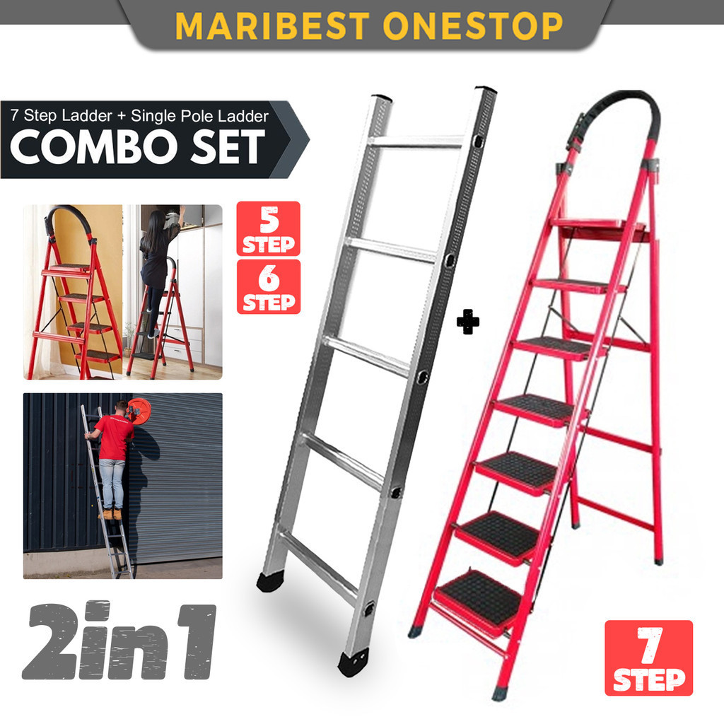 Foldable 7 Step Ladder Medium Duty Tangga Lipat Multipurpose Steel ...