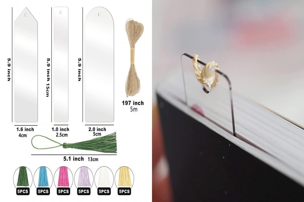 SGW_ Diy Bookmarks Waterproof Bookmarks Acrylic Tassel Bookmark Set ...