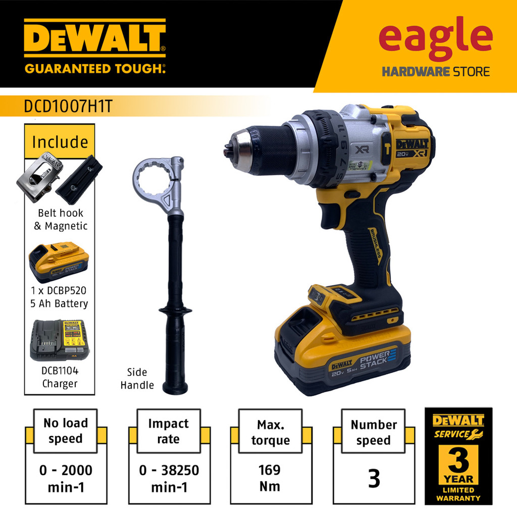 Dewalt DCD1007H1T-B1 13mm ( 1/2" ) 18/20V Brushless Cordless Hammer ...