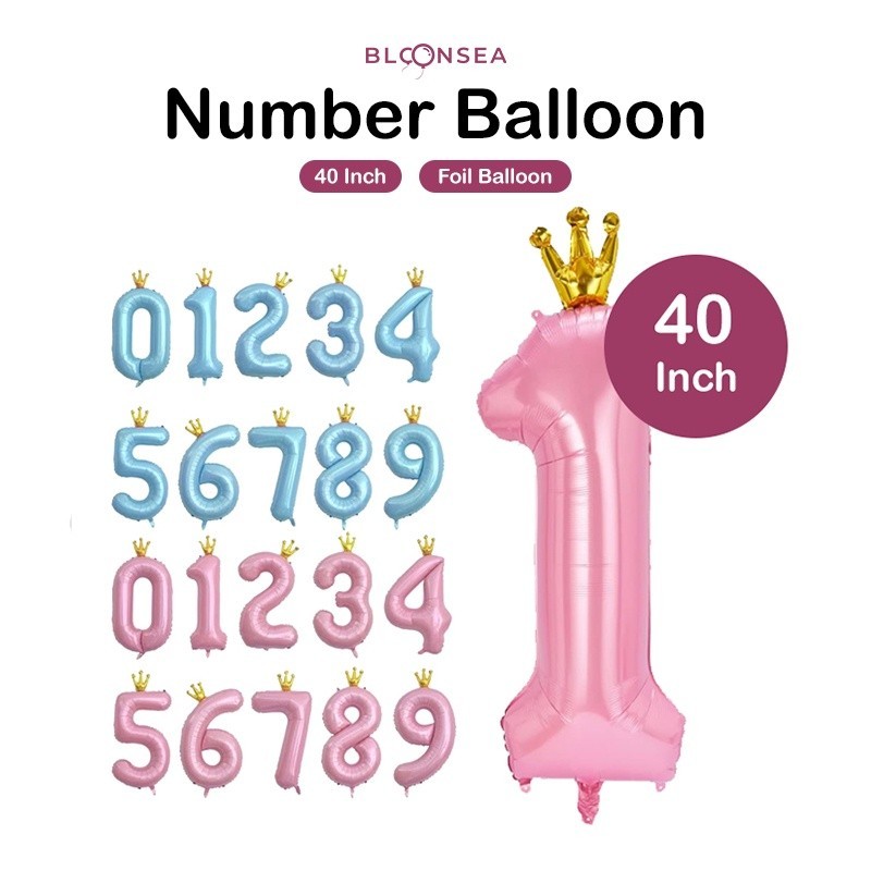 40 Inch Crown Number Balloon 0-9 Digital Pastel Party Foil Decor ...