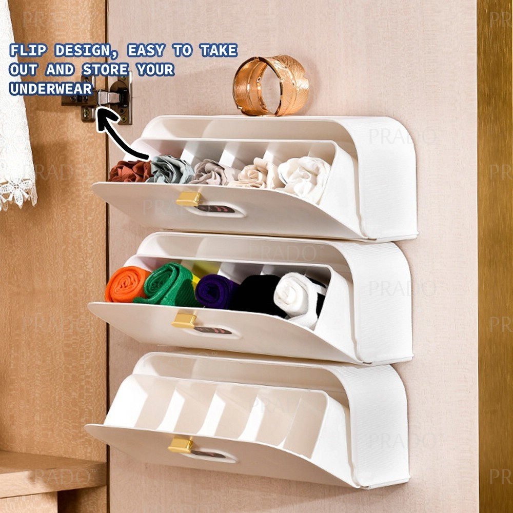 PRADO Wall Mounted Flip Storage Box Underwear Socks Bra Panties Hanging ...