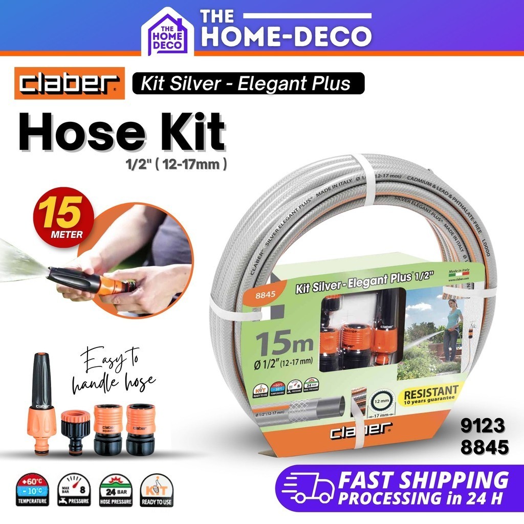 CLABER 8845 / 9123 15M Silver Elegant Claber Hose Kit 1/2 CLABER 8845 / 9123 15M Silver Elegant Claber Hose Kit 1/2