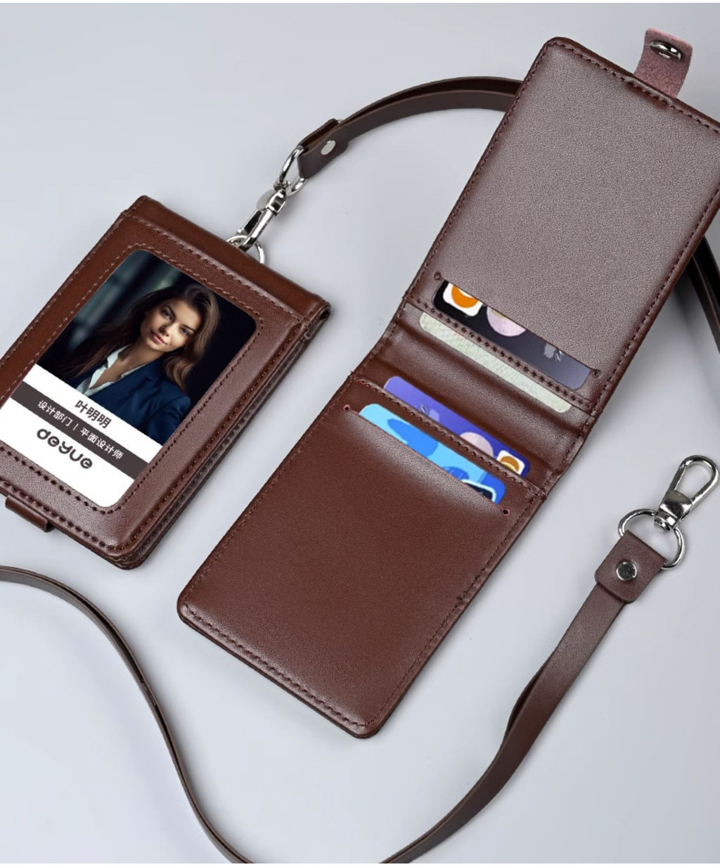 Real Leather Badge Holder Clear ID Card Pouch Staff Work Chest Cards ...