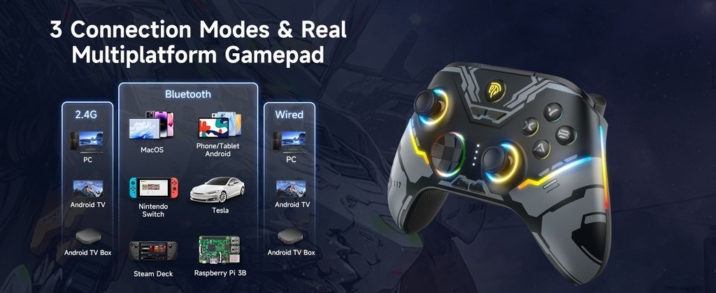 EasySMX X15 Gamepad Game Controller with Hall Joystick & Trigger Bluetooth + Wired + 2.4G ...