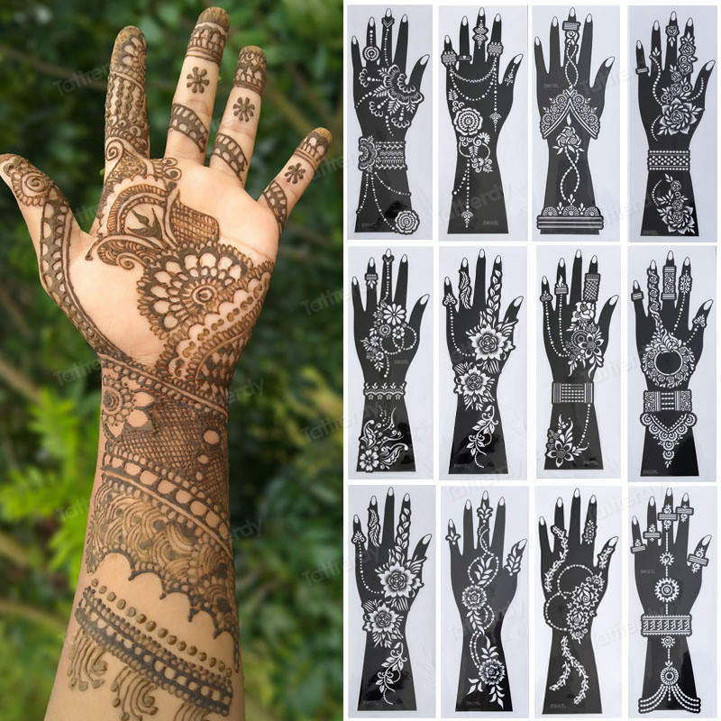 12 Sheets Henna Tattoo Stencils Reusable Painting Stencil for Hand Body ...