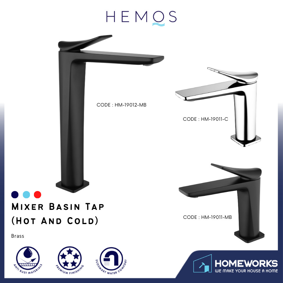 HEMOS BRASS MIXER PILLAR TAP AND TALL PILLAR TAP(MATT BLACK) HM-19012 ...
