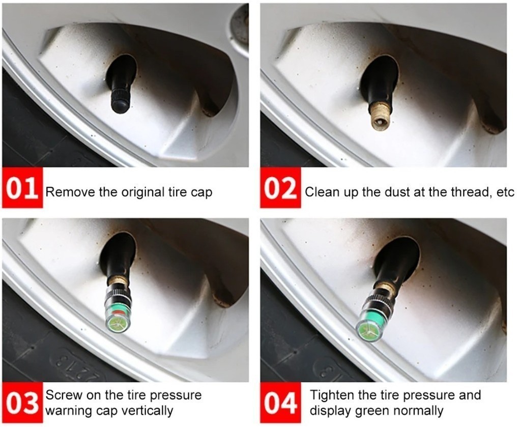 New 4Pcs Car Tire Pressure Gauge Indicator Alert Monitoring Valve ...