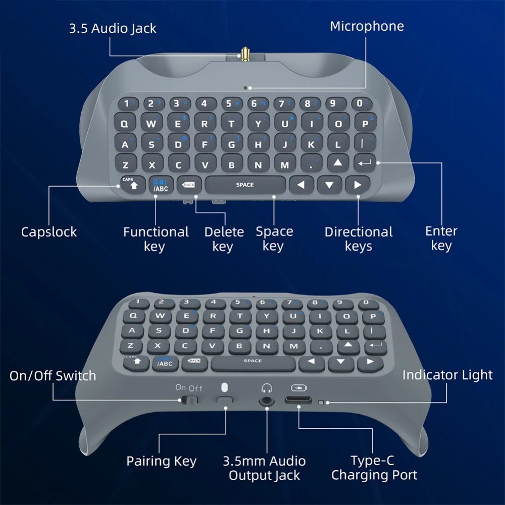Wireless Keyboard For PS5 Slim / PS5 PRO Controller BT 3.0 Built-In ...
