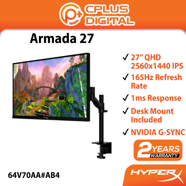 HyperX Armada 27 Gaming Monitor 27” QHD 2560x1440 IPS 165Hz Refresh Rate 1ms Response Desk Mount ...