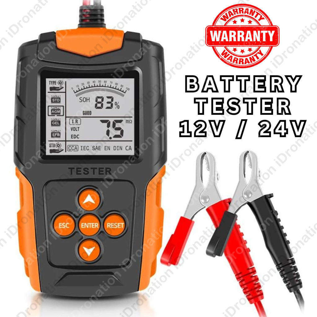 FOXSUR Battery Tester 12V 24V Lead Acid Car LCD Analyzer Cranking ...