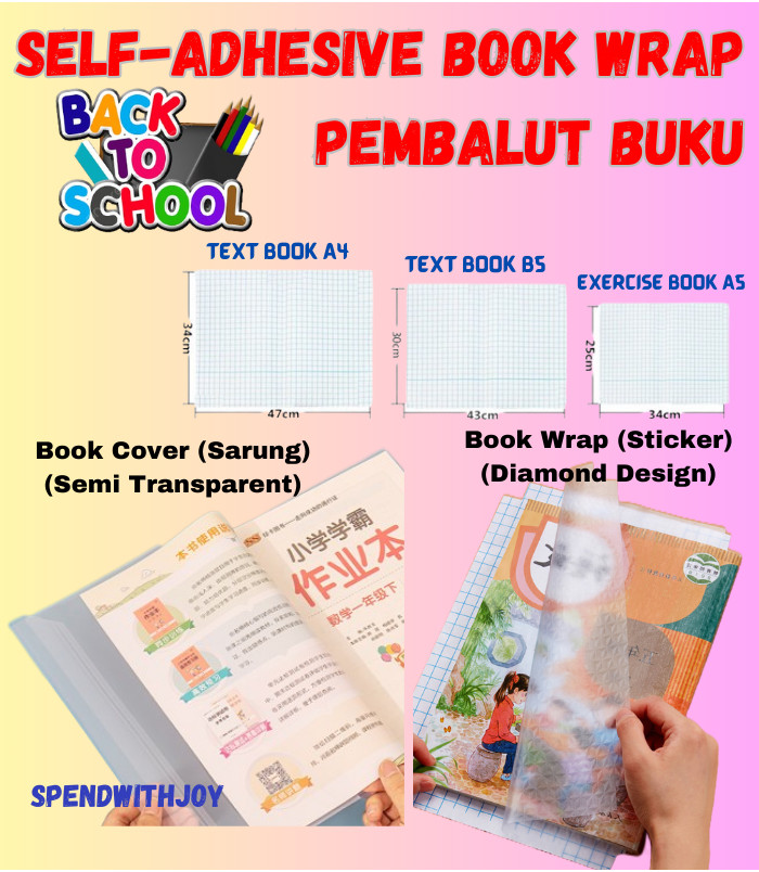 【SpendWithJoy】Self Adhesive Book Cover Wrapping Exercise Book Wrapper ...
