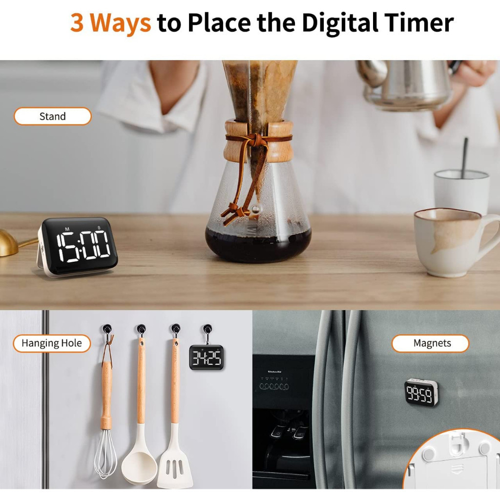 Full LED Digital Kitchen Timer Countdown / Up Stopwatch Timer for ...
