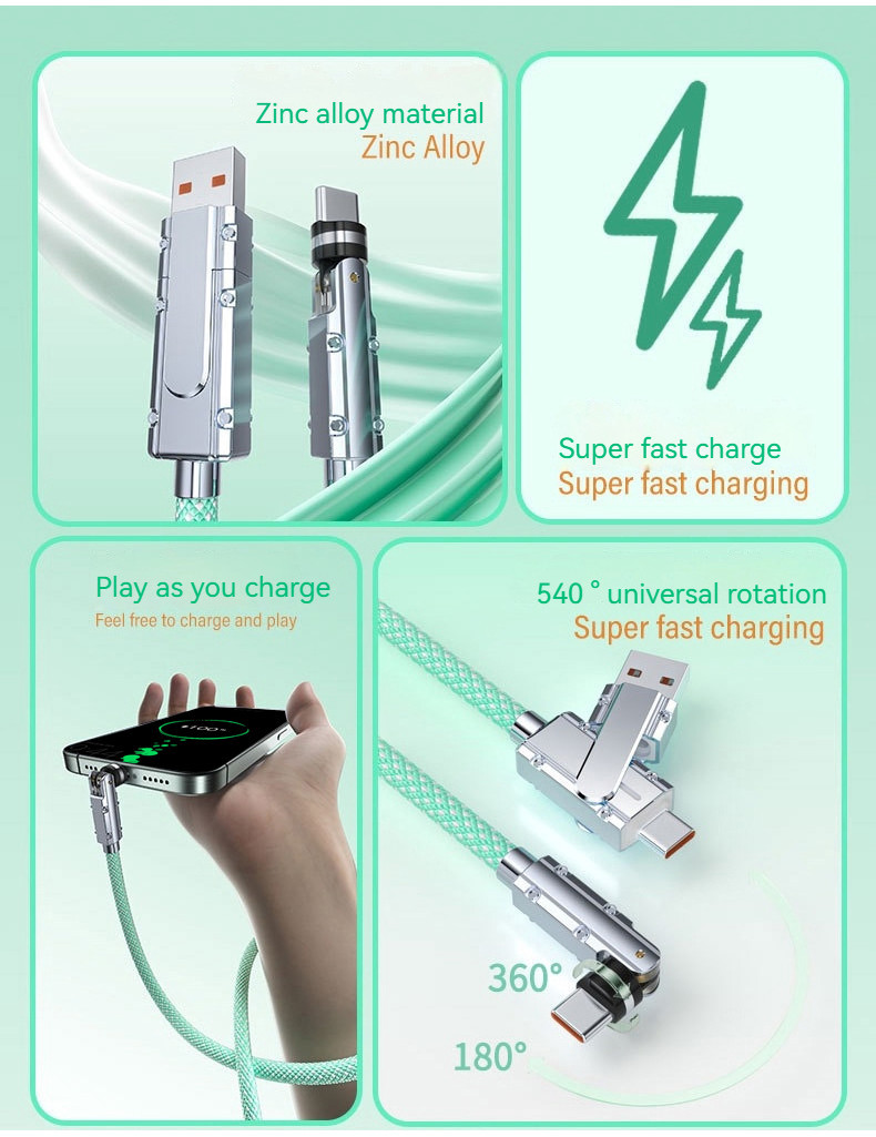 Rotating High-precision braided 2in1 rotating multi-function data cable ...