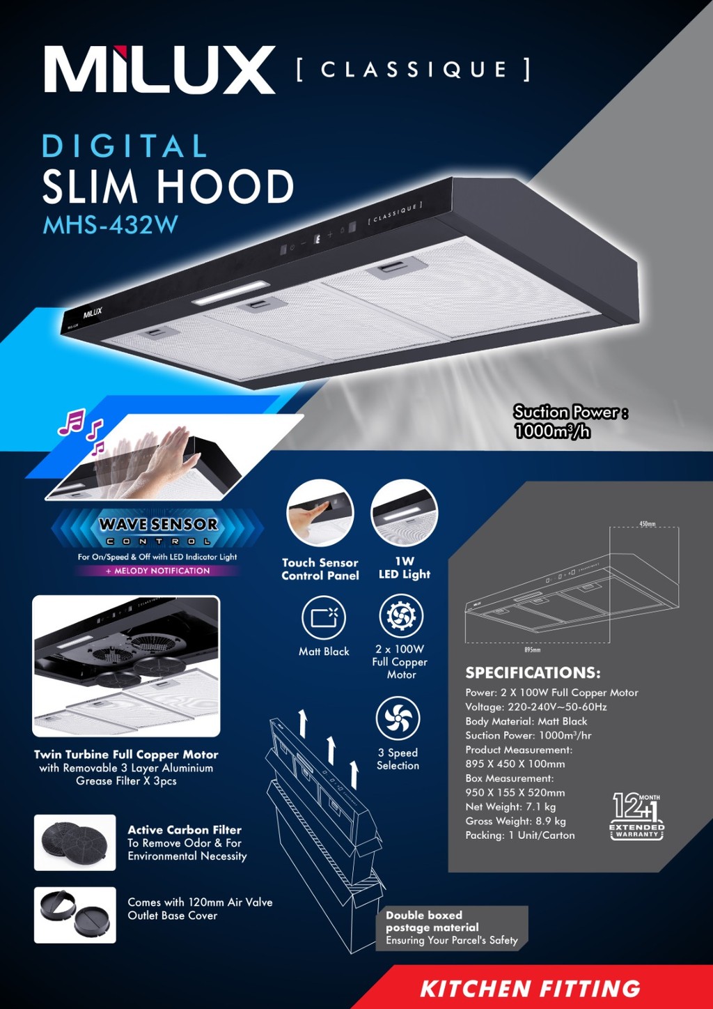 MILUX DIGITAL SLIM HOOD MHS-432W | Shopee Malaysia