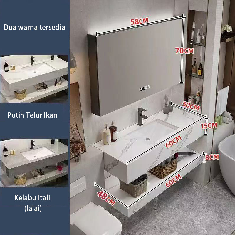LXW Bathroom Cabinet Wash Basin Smart Rock Slab Seamless Ceramic ...