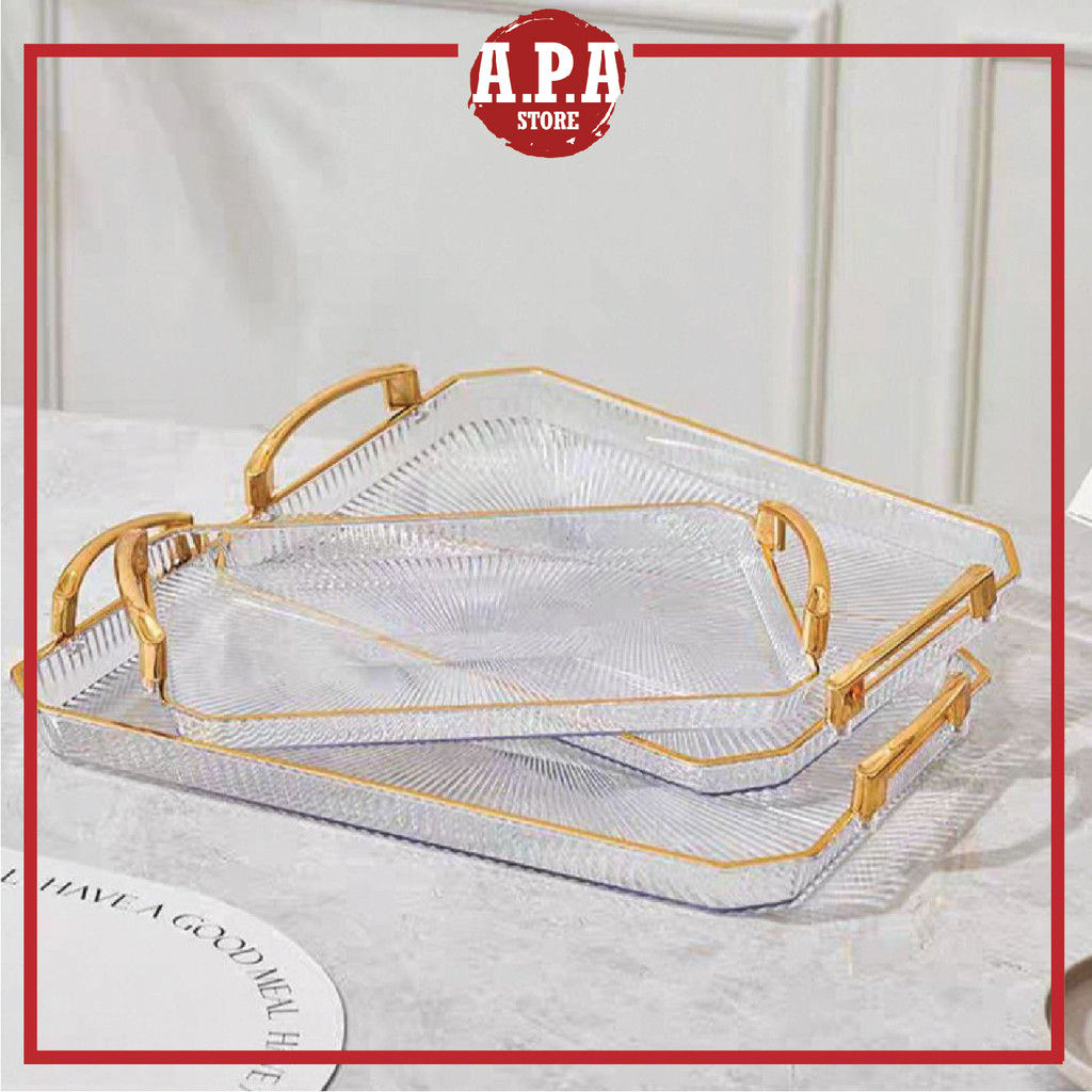 APA Nordic Modern Transparent Serving Food Tray Kitchen Gold Handle ...