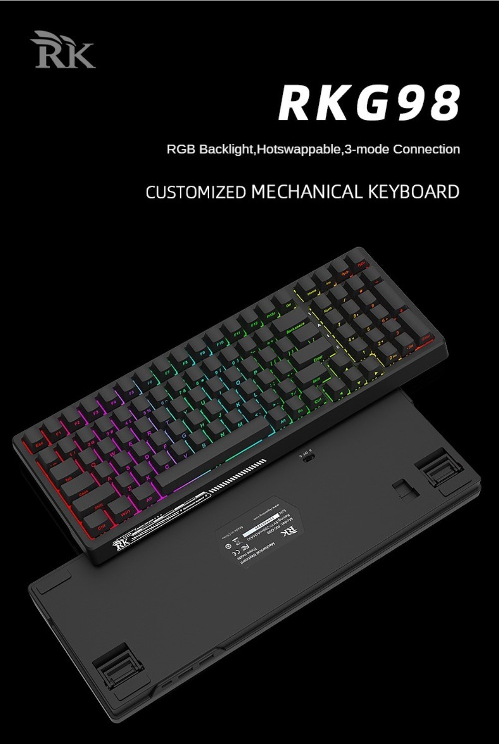 RK G98 Wireless 2.4g 3-mode Bluetooth Mechanical Keyboard RGB Hot ...