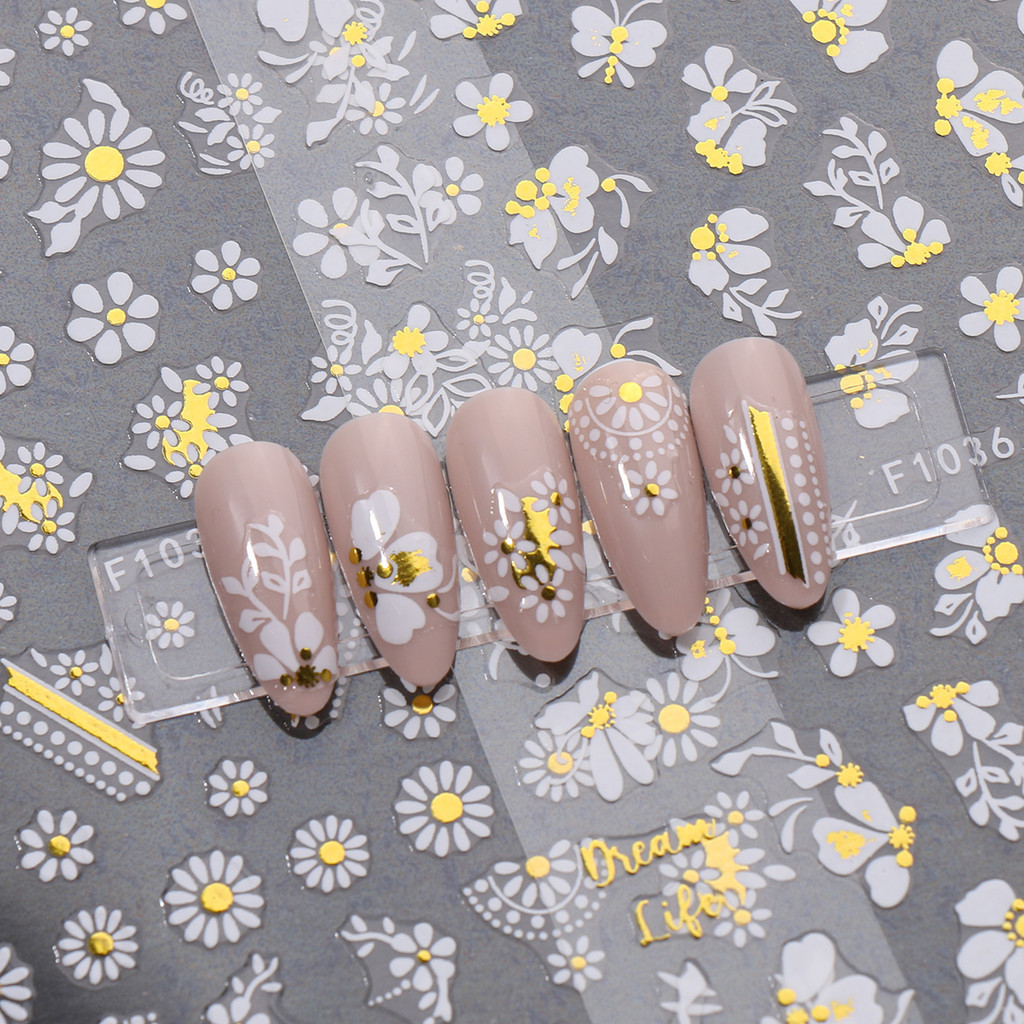 HAMA NAIL Nail Art Stickers Wholesale Spring Summer Golden White Sakura ...