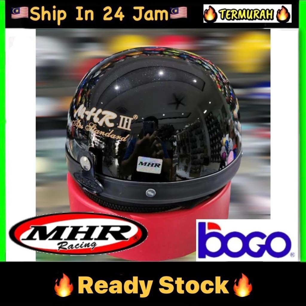 100% Original MHR III Steng Kura Kura Half Cut Helmet BOGO VISOR TINTED BLACK HELMET TOPI ...