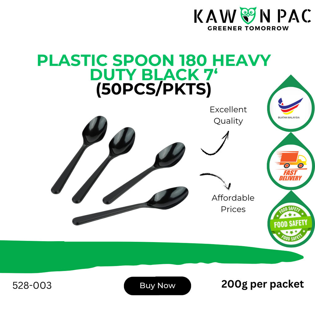 PLASTIC SPOON 180 HEAVY DUTY BLACK (50PCS X 1PKTS) 7" | Shopee Malaysia
