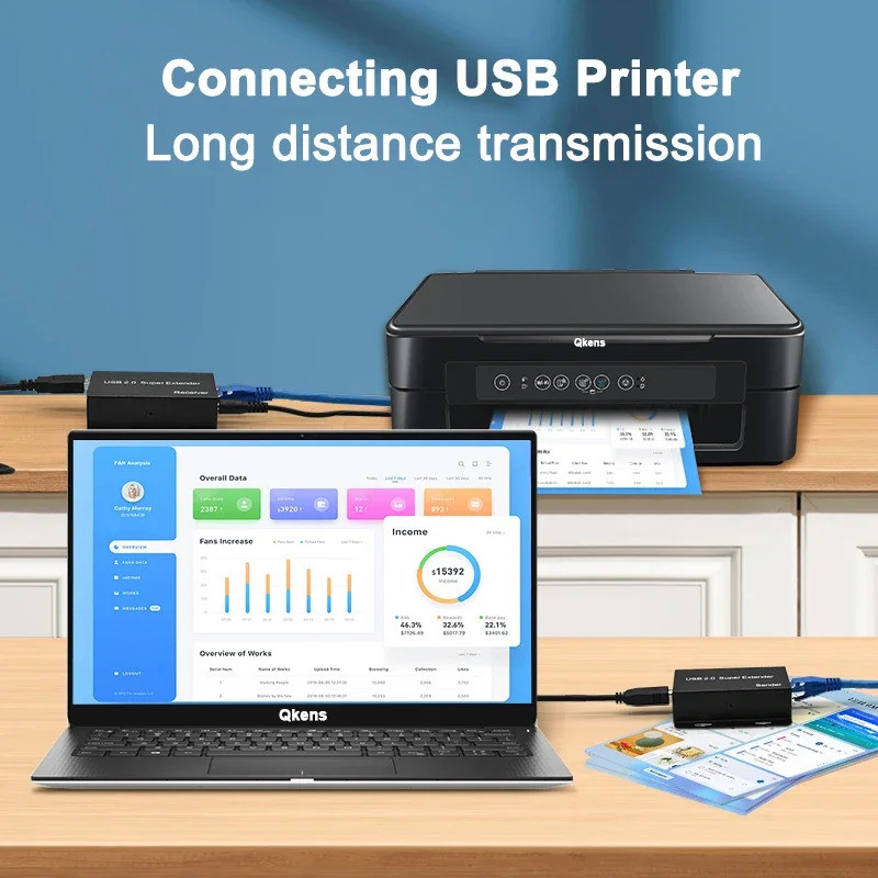 50m 4 Port Super USB 2.0 Extender Over Ethernet RJ45 Cat6 Cable USB2.0 ...