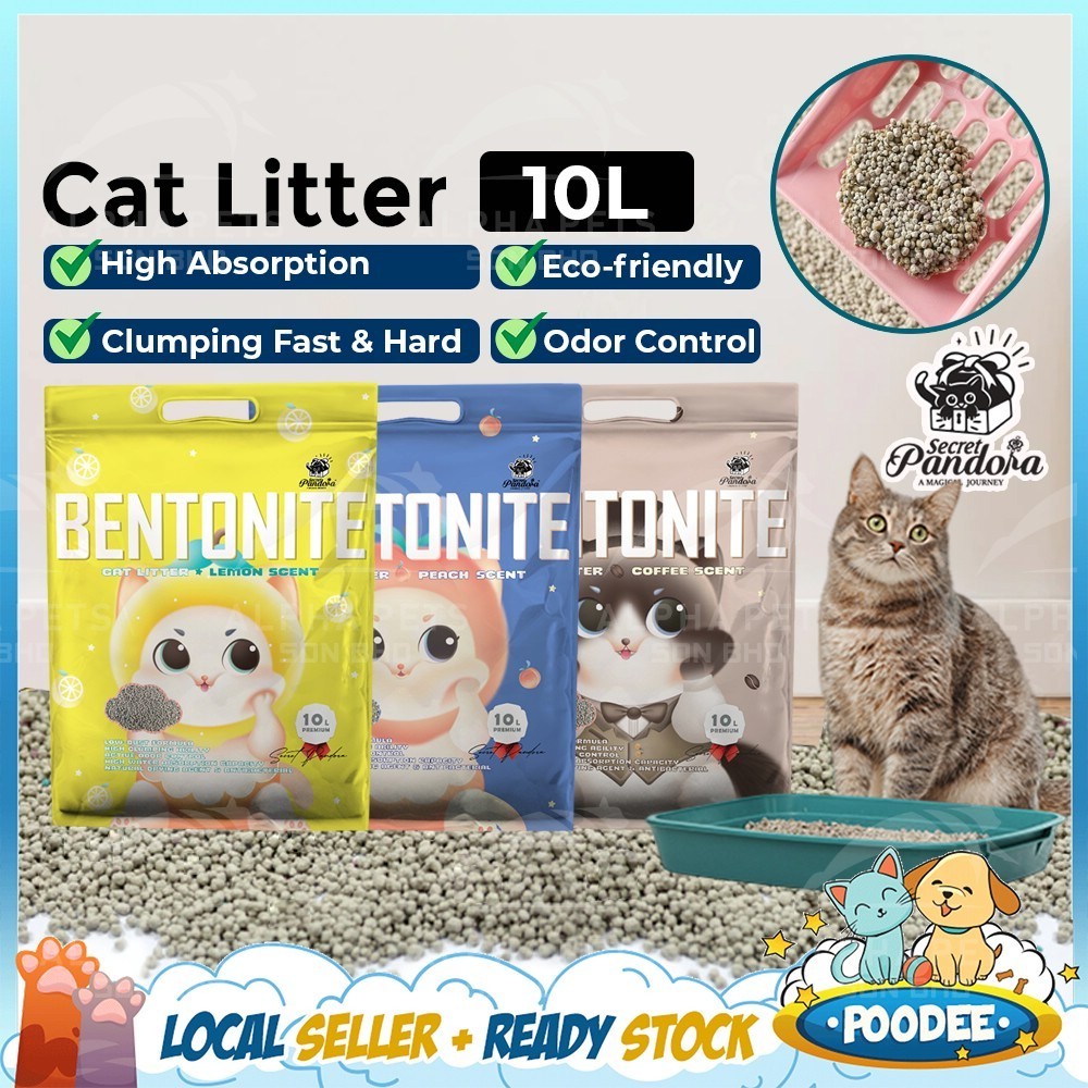 POODEE Cat Litter Bentonite 10L Ultra Clean Odor Control High Absorption Clumping Fast & Hard ...