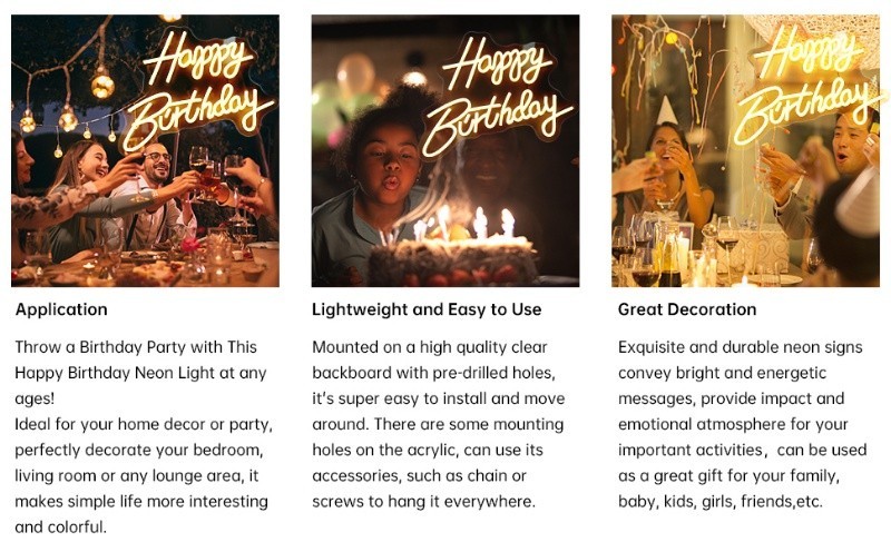 UNOLUX Happy Birthday Decoration Happy Birthday Led Light Neon ...