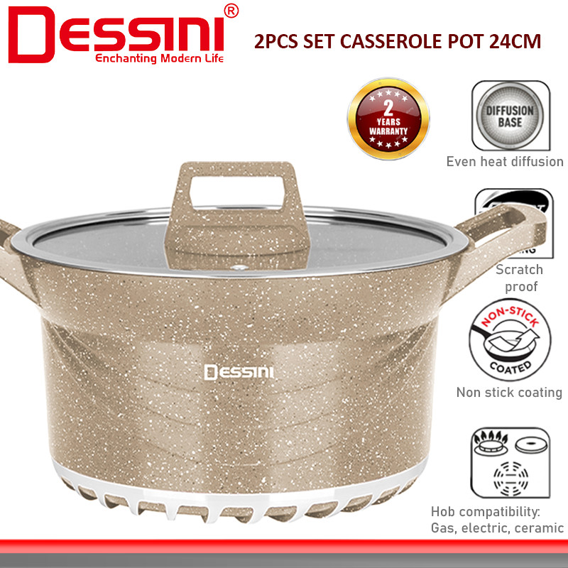 DESSINI ITALY GSB-24 Granite Die Cast Aluminium Non Stick Casserole Pot ...