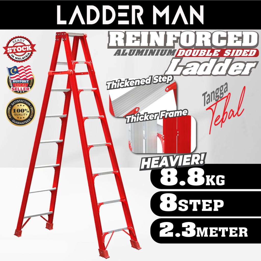 8 STEP Ladderman RED Reinforced Heavy Duty Aluminium Double Sided ...