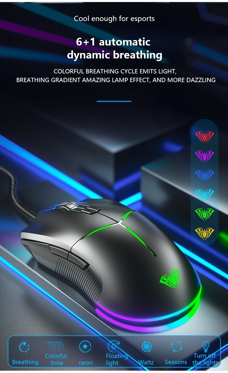 AULA F820 GAMING MOUSE 1000HZ POLLING RATE 6400DPI RGB LIGHTING CHROMA ...