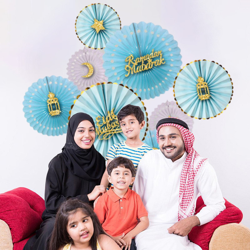 Ramadan Mubarak Fan Paper Flower Wall Decoration Black Gold Home Wall ...