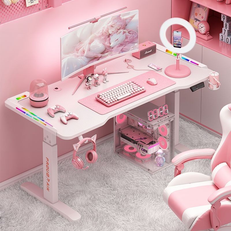 Pink Gaming Table Smart Electric Lifting Desk Home Anchor Live Table ...