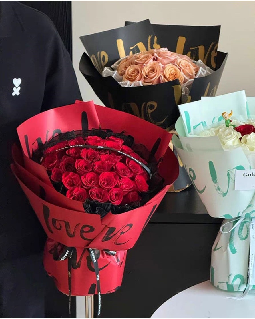 20pcs Love Wrapping Paper Waterproof Bouquet Gift Flower Wrapper ...