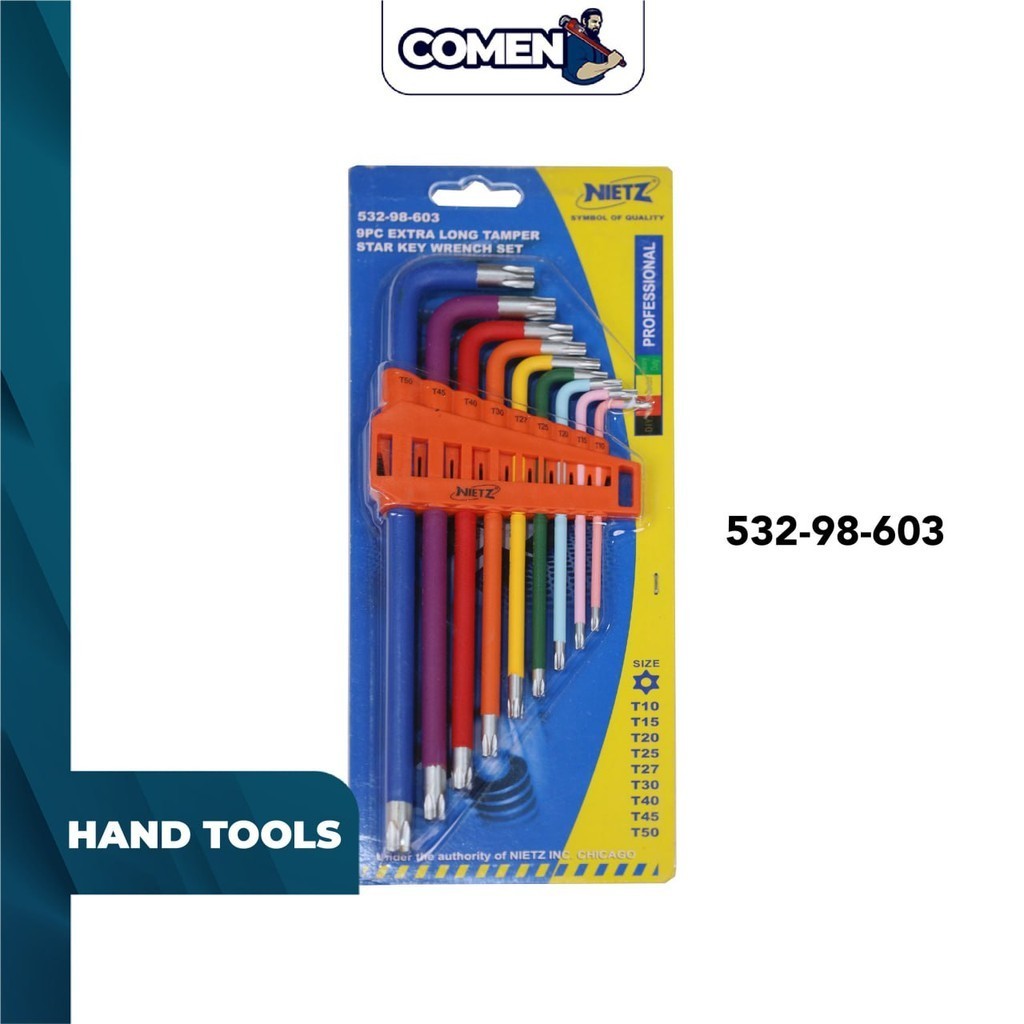 NIETZ 9 Pcs Rainbow Exta Long Tamper Star Key Wrench Set 532-98-603 ...
