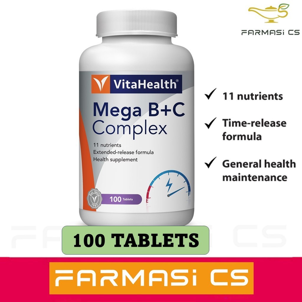 VitaHealth Mega B+C Complex 100 Tablets EXP:11/2025 [VitaHealth Improve Energy Vitamin B C ...