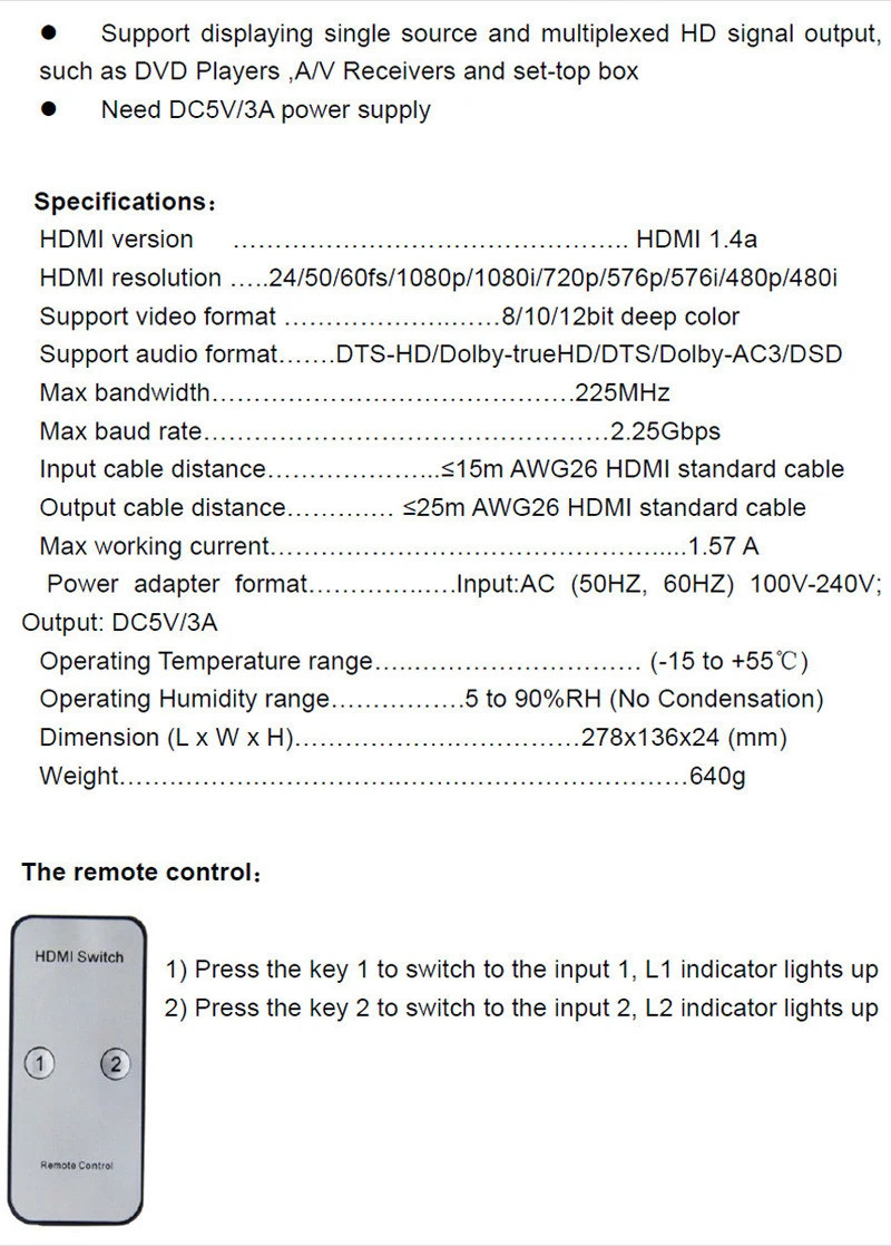 4K 3D HDMI Switch Box Selector 2x8 2 In 8 Out HDMI Splitter 1 to 8 ...
