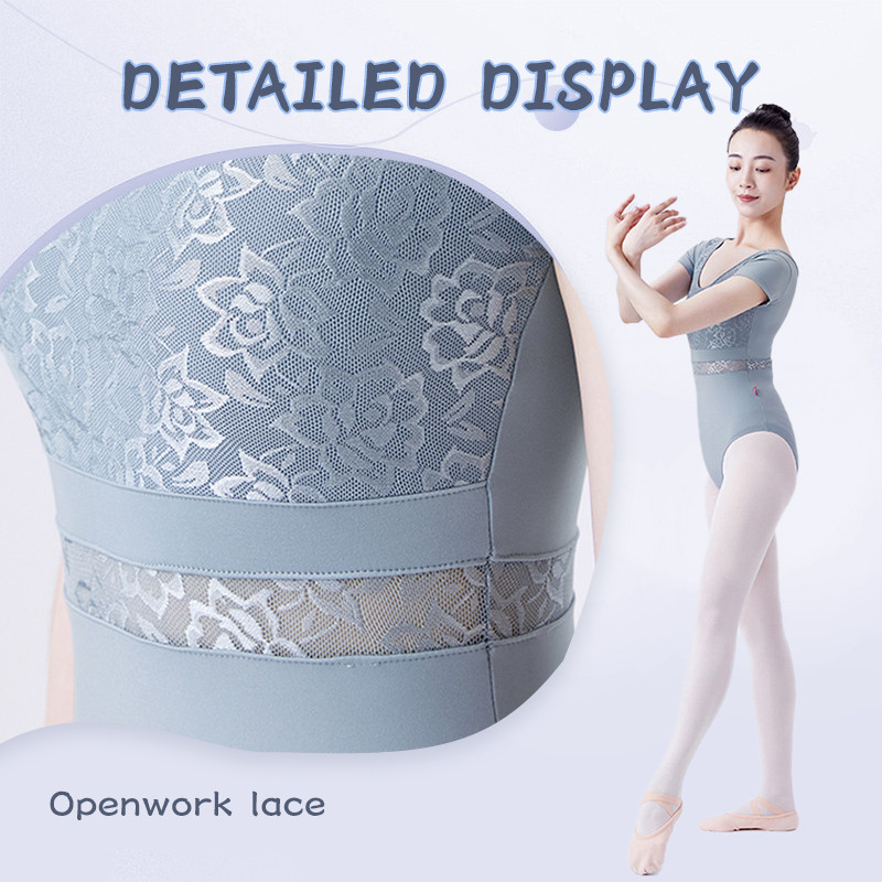 Women Ballet Leotards Adult Lace Short Sleeve Ballet Dance Bodysuit ...
