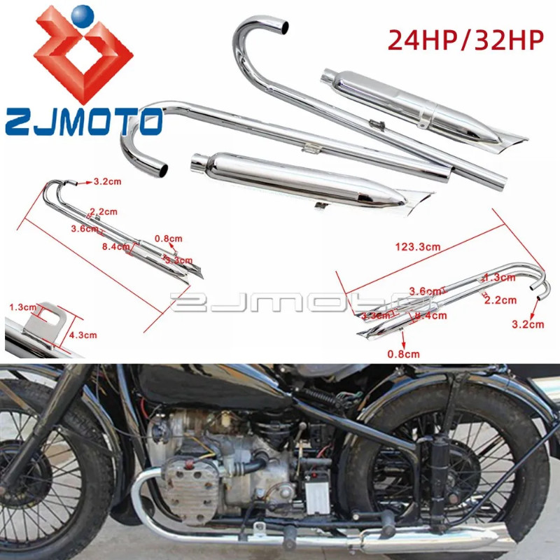 Motorcycle Steel Muffler Silencer Tube 24/32HP Complete System Fishtail ...
