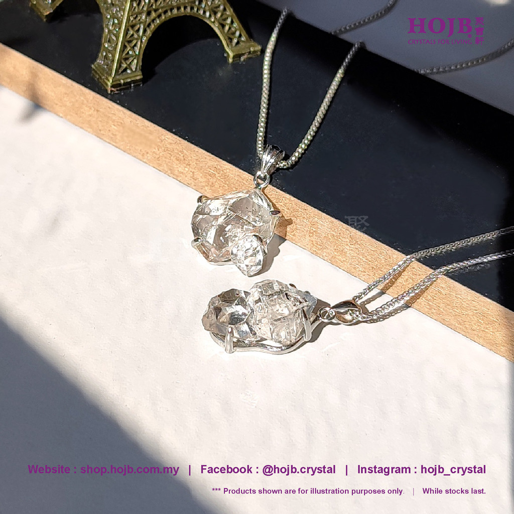 HOJB High Grade Herkimer Diamond 6A Double Rough Stone S925 Pendant 18-21mm 聚寶軒优质闪灵钻(赫尔基蒙水晶)6A双原 ...