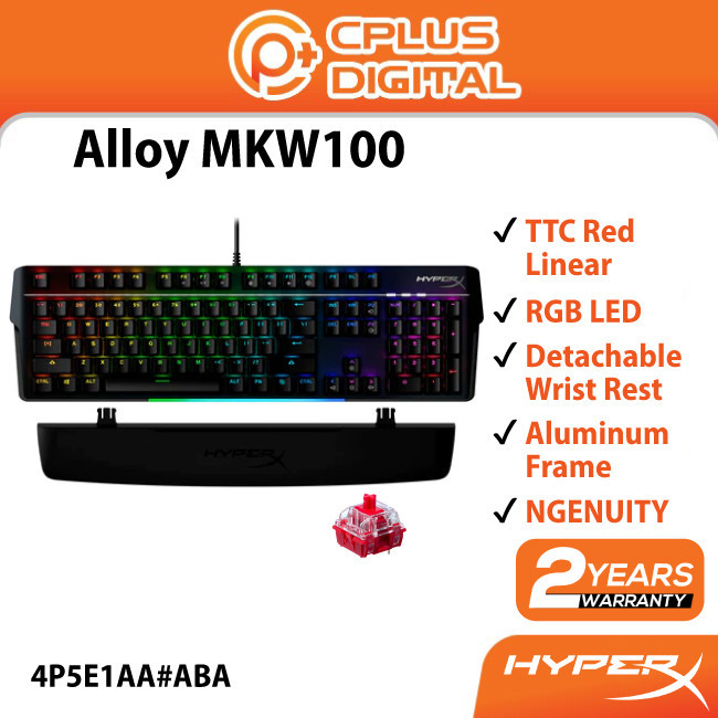 HyperX Alloy MKW100 Mechnical Gaming Keyboard Wired RGB LED Detachable Wrist Rest TTC Red Linear ...