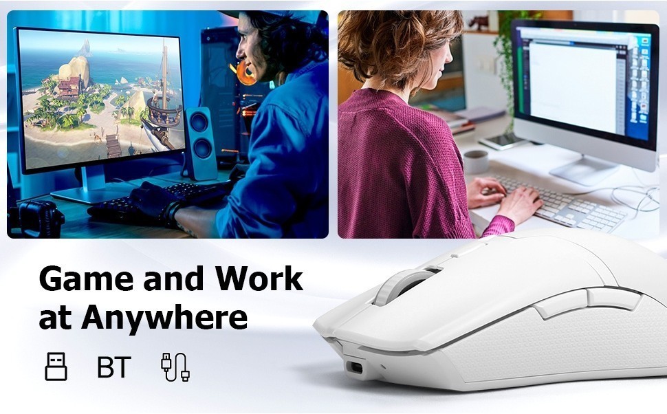 DELUX M800 RGB PAW3395 26000DPI Rechargeable Programmable Bluetooth 2.4g Wired Wireless Gaming ...