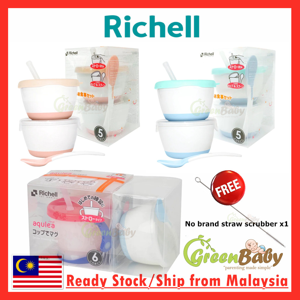 Richell AQ Cup De Mug + Weaning Bowl Set Richell Meal Training Cup Soft ...