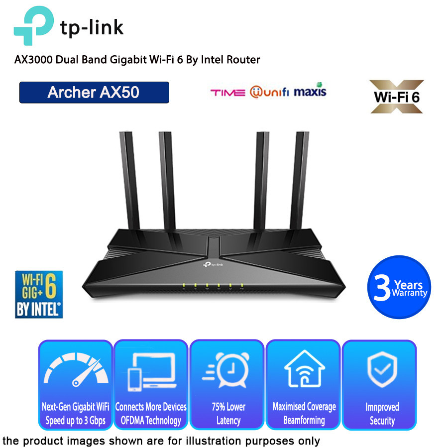 TP-LINK Archer AX50 AX3000 Dual Band Gigabit Wi-Fi 6 BY INTEL Router ...