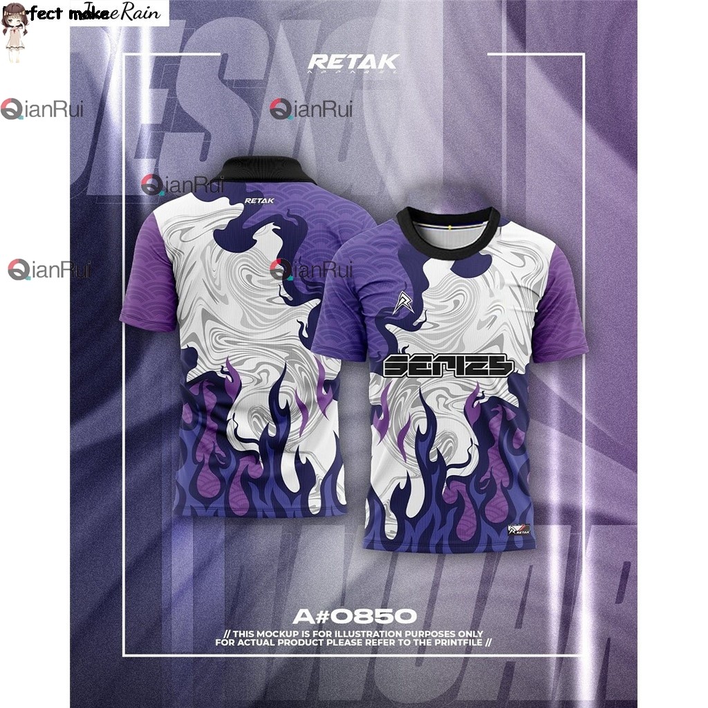 2025 New Design Viral Short Sleeved Purple Flame Pattern Esports Team ...