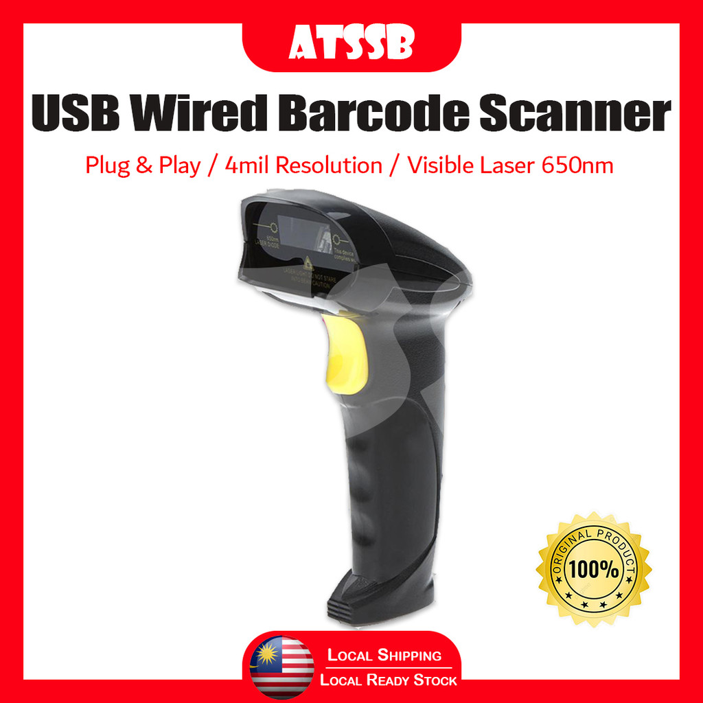 ATSSB Plug and Play USB Mini Laser Scan Barcode Scanner Bar Code Reader Black Handheld Mini ...