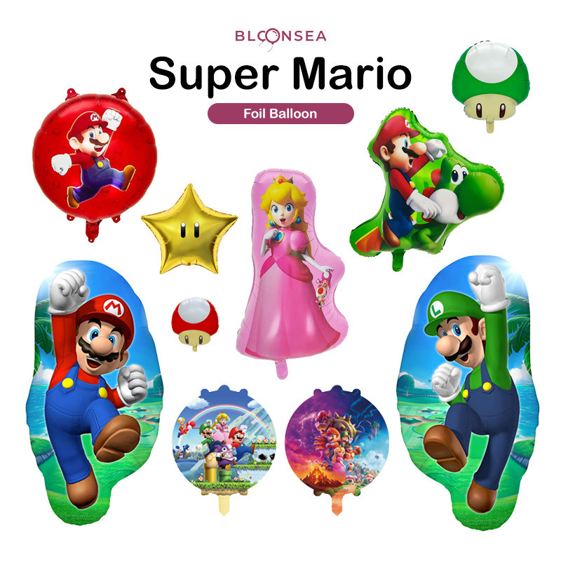 Super Mario Bros Theme Foil Balloons Toys Mushroom Bowser Luigi Koopa ...